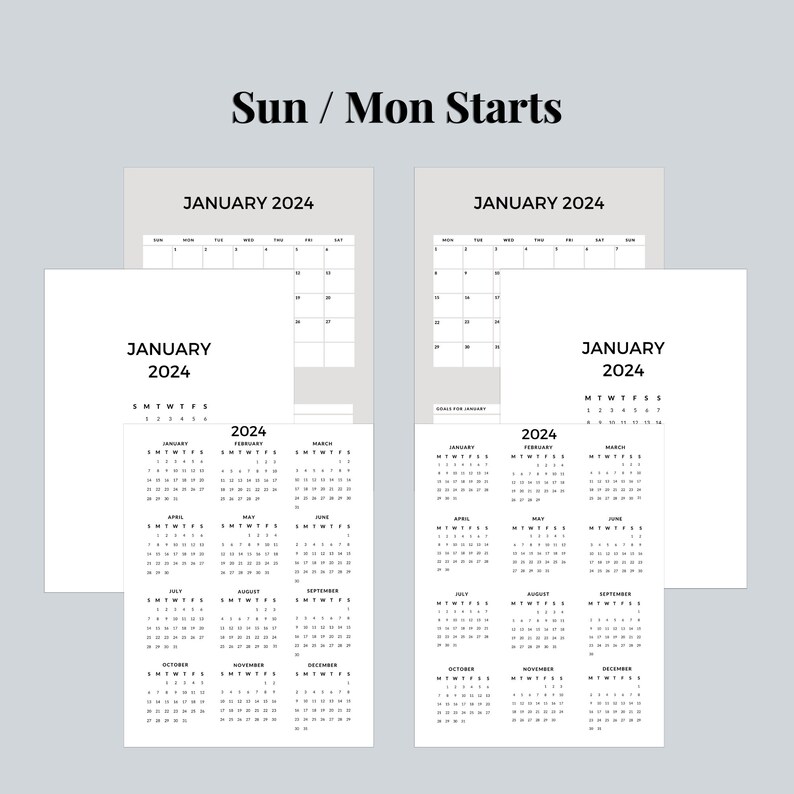 2024 Calendar Printable Page per Month, Month at A Glance, Year at A ...