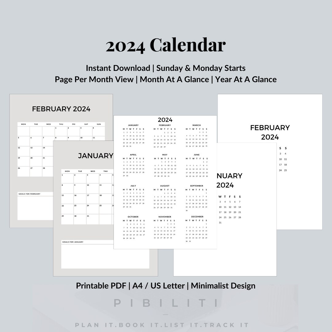 2024 Calendar Printable Page per Month, Month at A Glance, Year at A ...