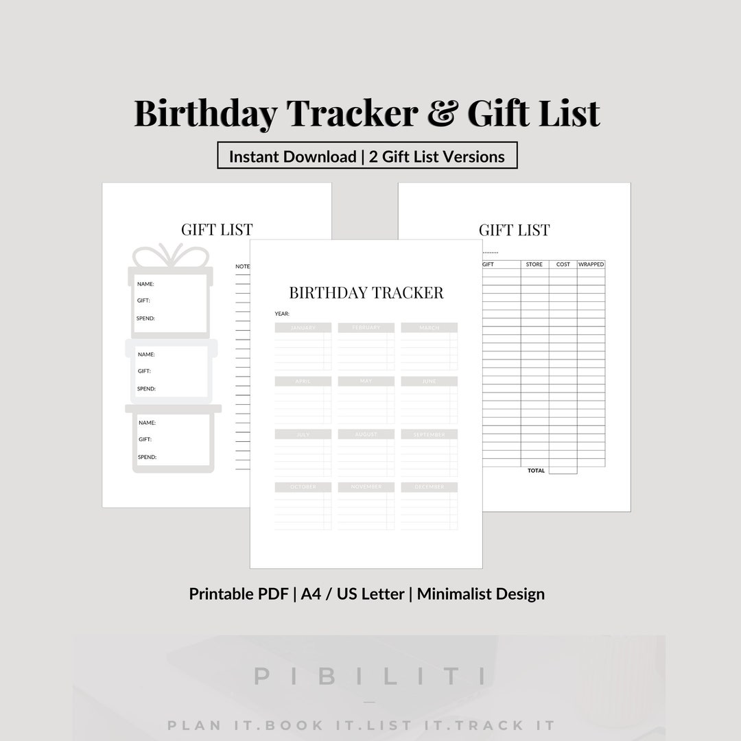 Birthday Tracker & Gift List Planner Printable Handy Birthday Reminder ...