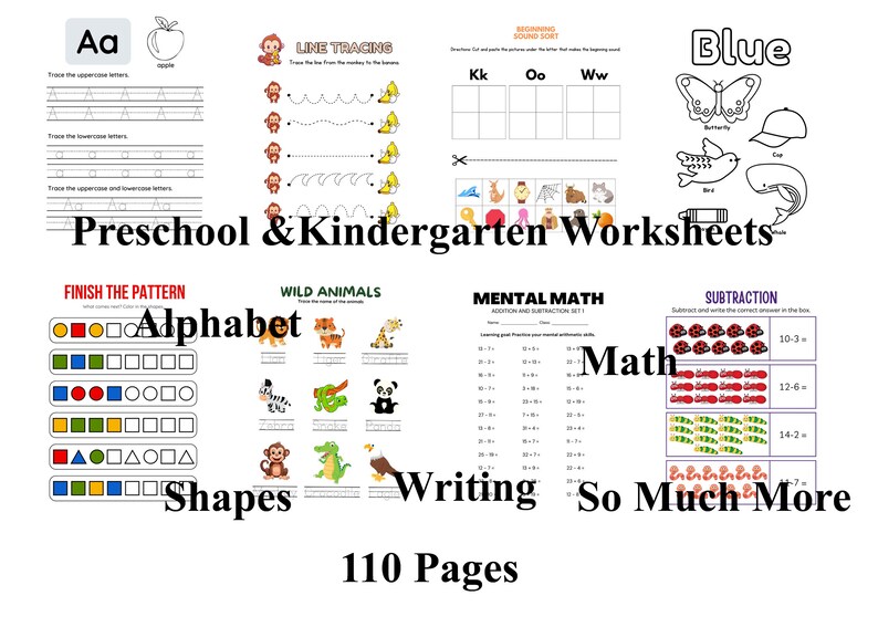 Fun Preschool & Kindergarten Worksheets Bundle Educational Activities ...