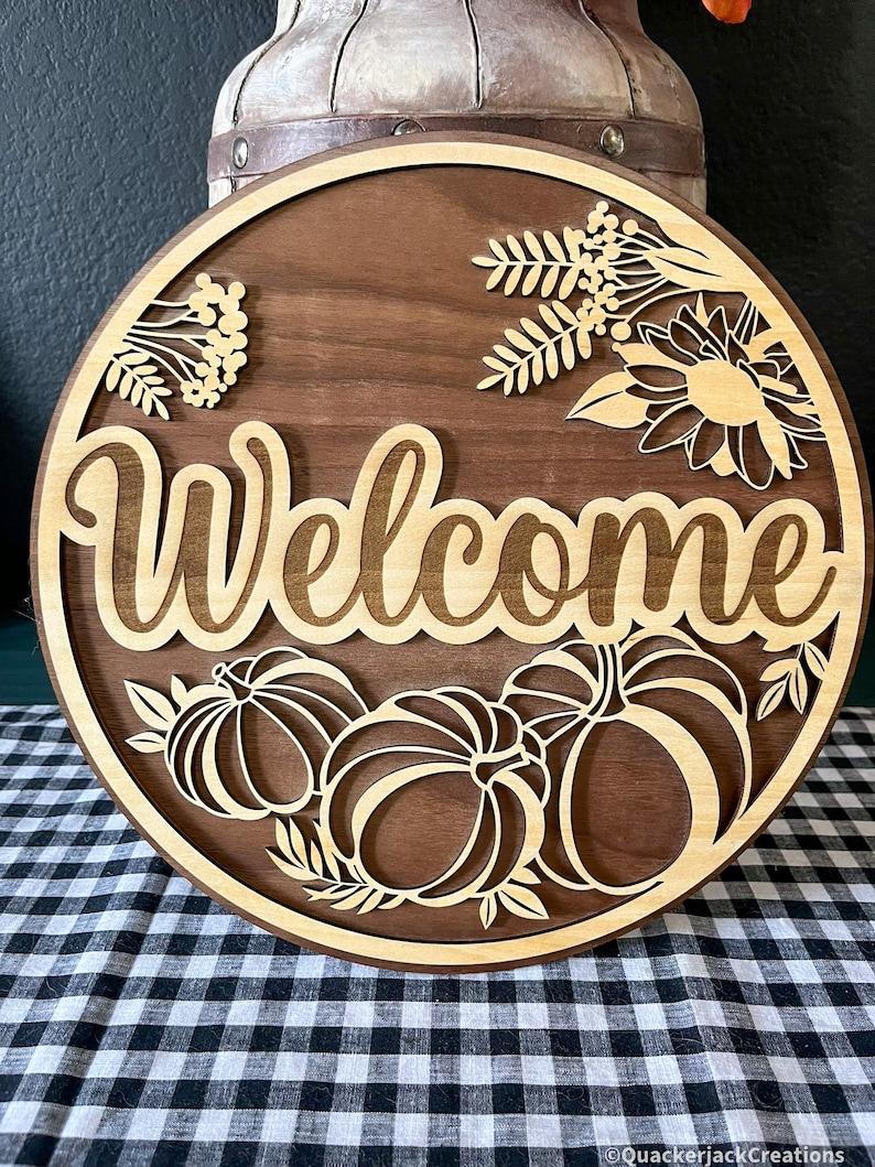 Rustic Wood Harvest Welcome Round Sign - Warmly Greet the Season - Etsy