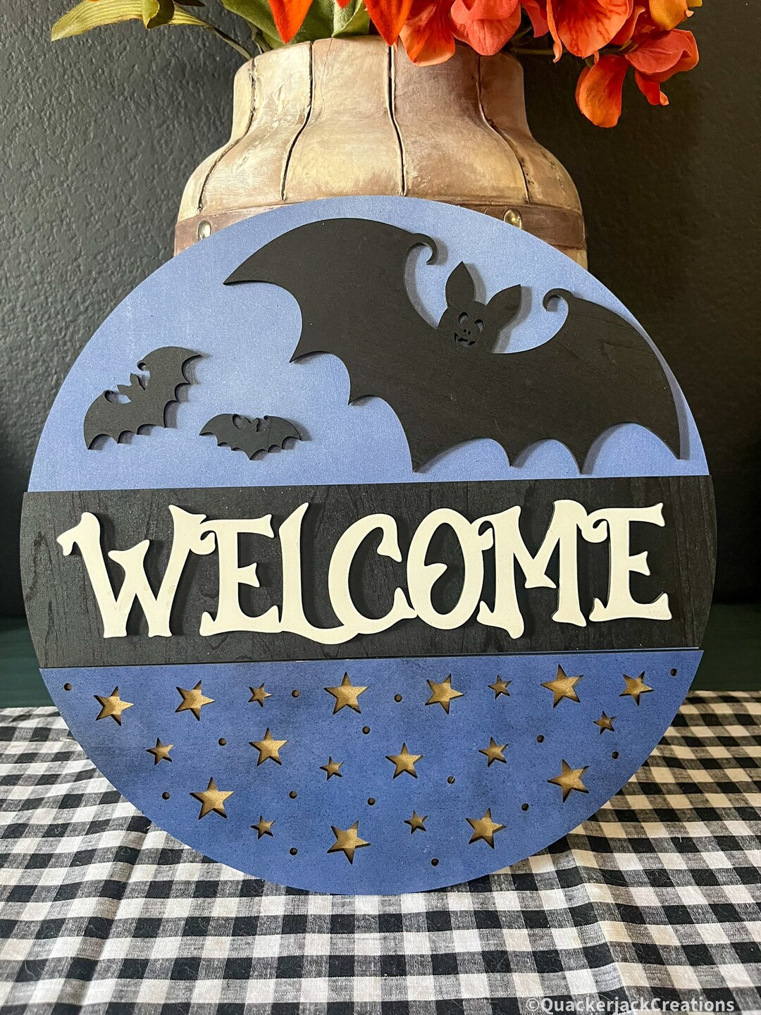 Spooky Welcome Sign With Bats - Halloween Home Decor - Etsy