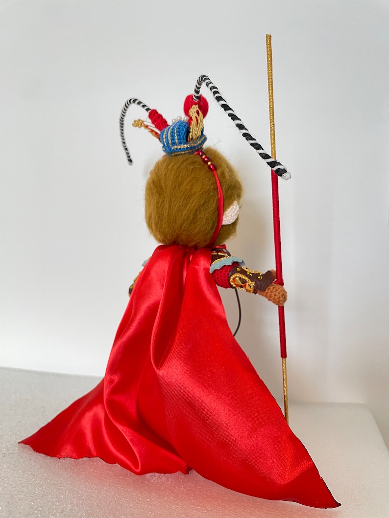 Sun Wukong Monkey King Plush Doll, Red Cape, Handmade Wool Mythology ...