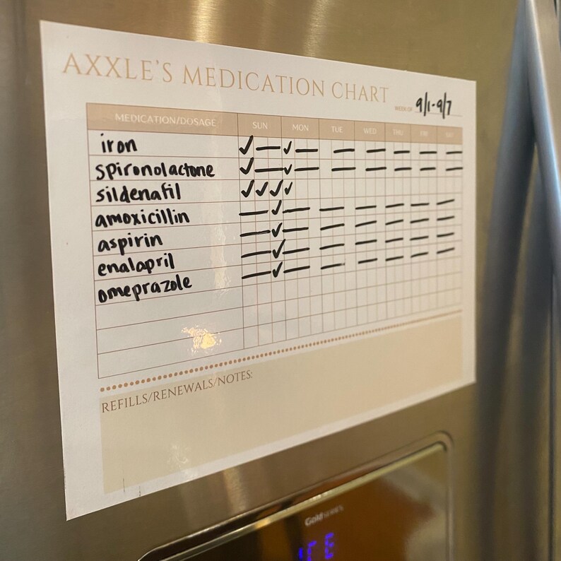 Magnetic Medication Chart, Personalized, Dry Erase - Etsy