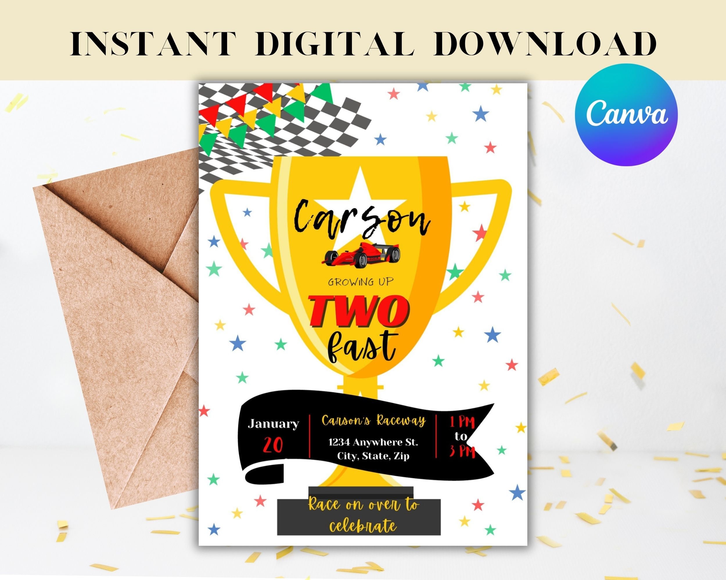 Editable Two Fast Birthday Invite Template, Second Birthday Editable ...