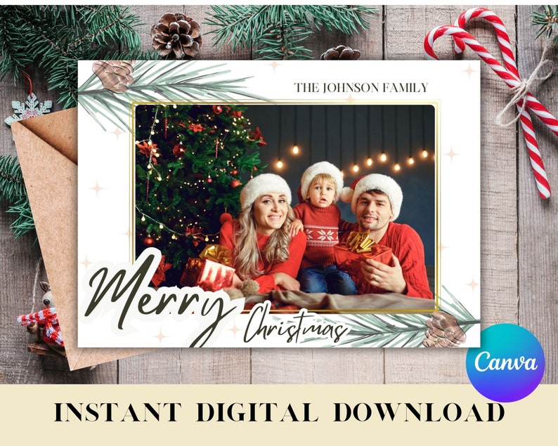 Editable Christmas Card Template, Simple Christmas Card With Pine ...