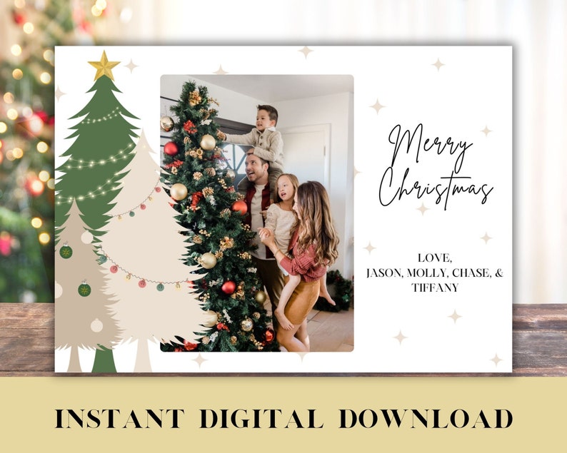 Editable Christmas Card Template, Christmas Card Template With 3 Trees ...