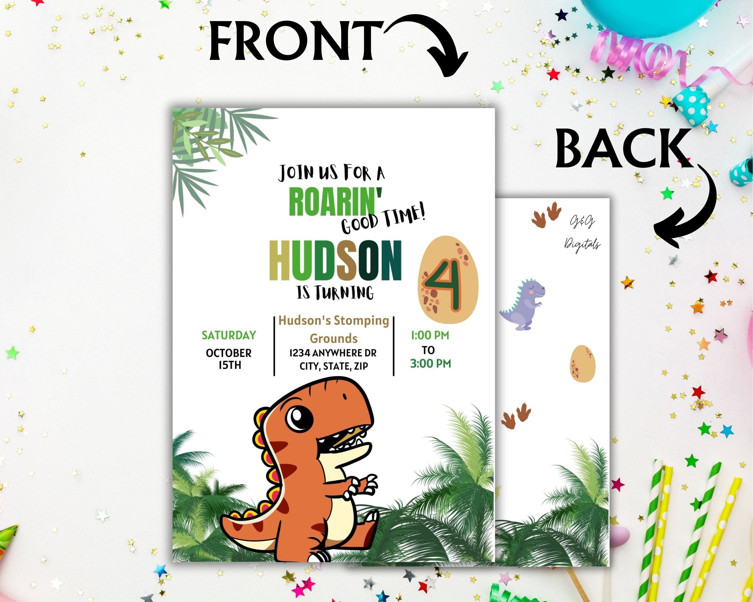 Roaring Good Time Birthday Invitation, 4 Year Old Birthday Invitation ...