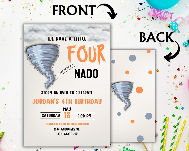 Fournado Birthday Invite Template, Four-nado Birthday Invite Template ...