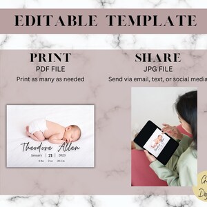 Customizable Newborn Announcement Template, Editable Baby Birth ...