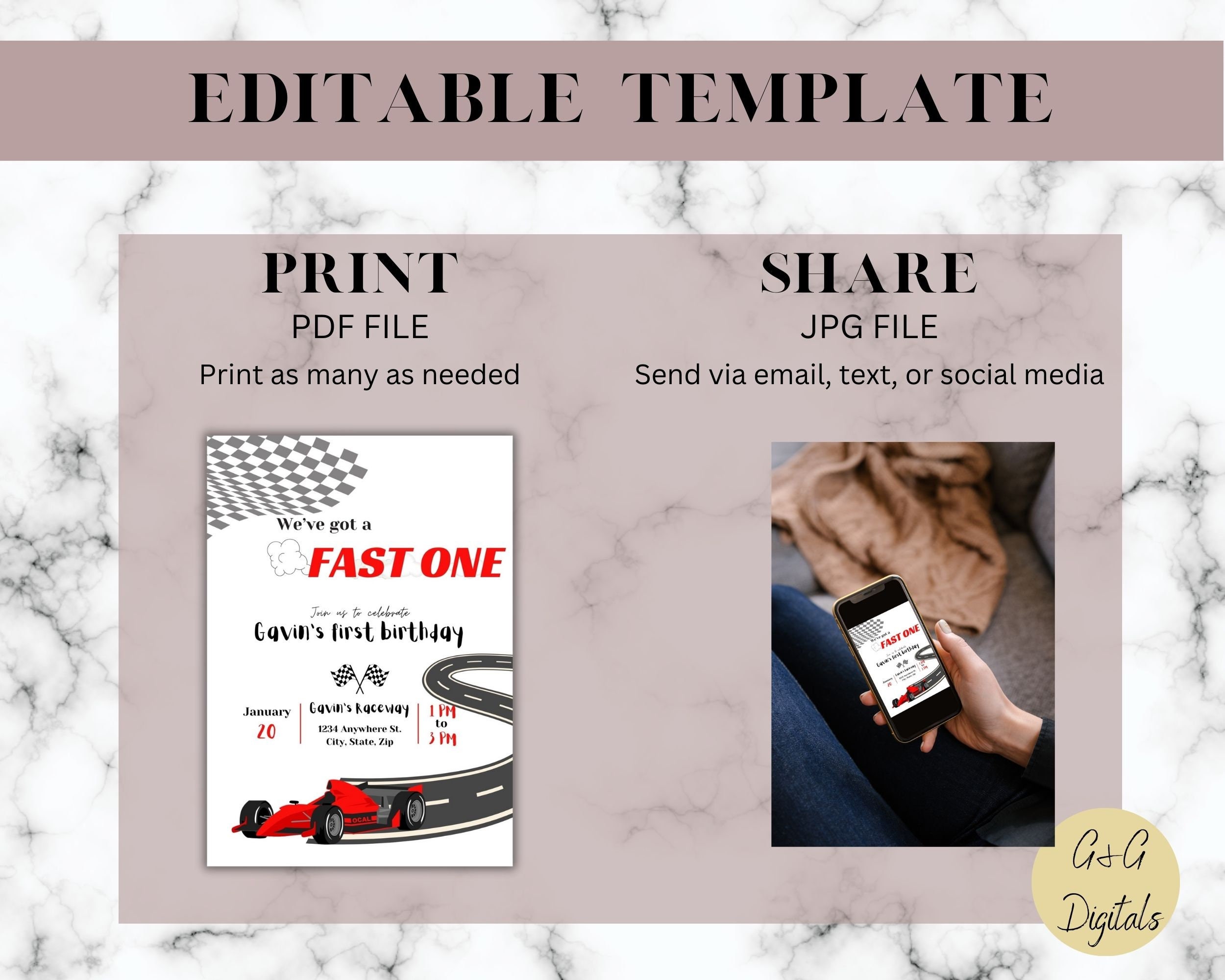 Editable Fast One Birthday Invitation Template, First Birthday Editable ...