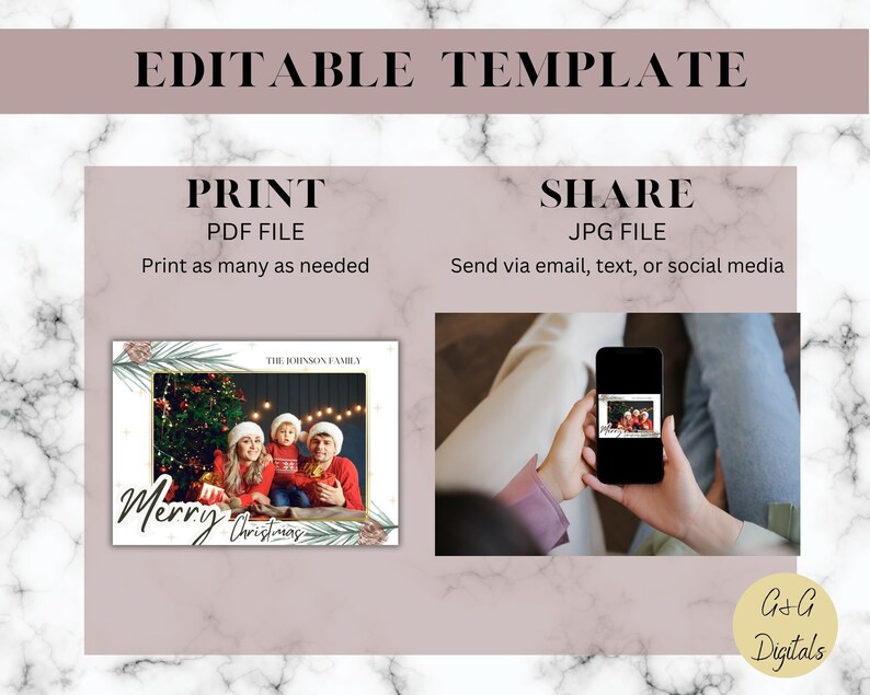 Editable Christmas Card Template, Simple Christmas Card With Pine ...