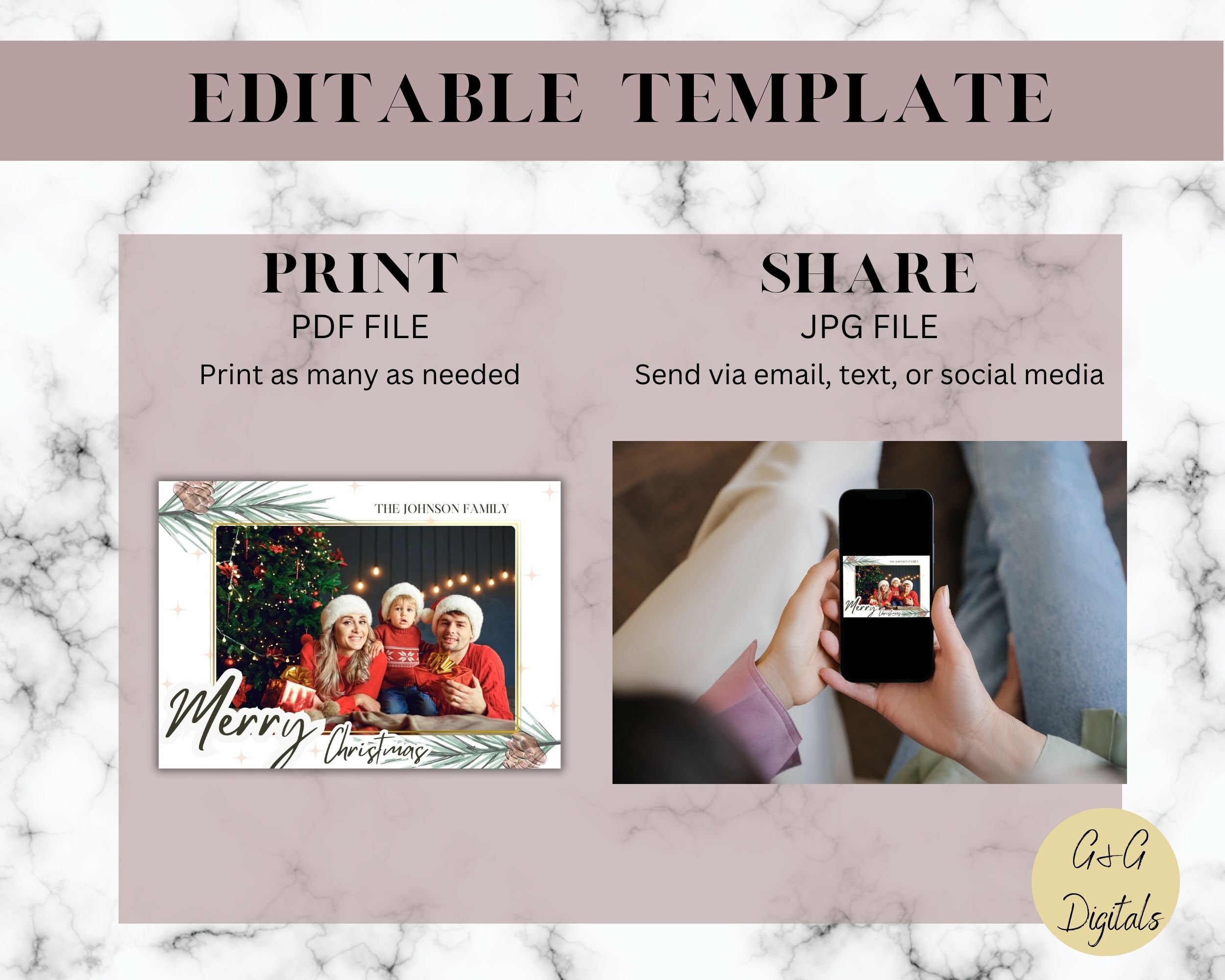 Editable Christmas Card Template, Simple Christmas Card With Pine ...