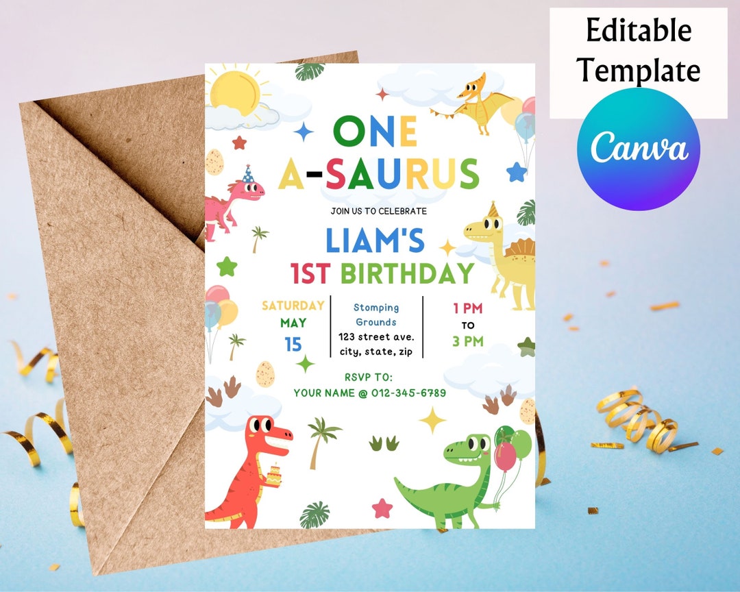 One-a-saurus Birthday Invitation, Dinosaur Birthday Invitation, First ...
