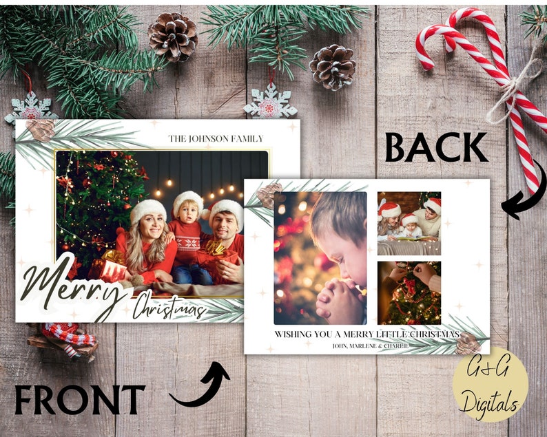 Editable Christmas Card Template, Simple Christmas Card With Pine ...