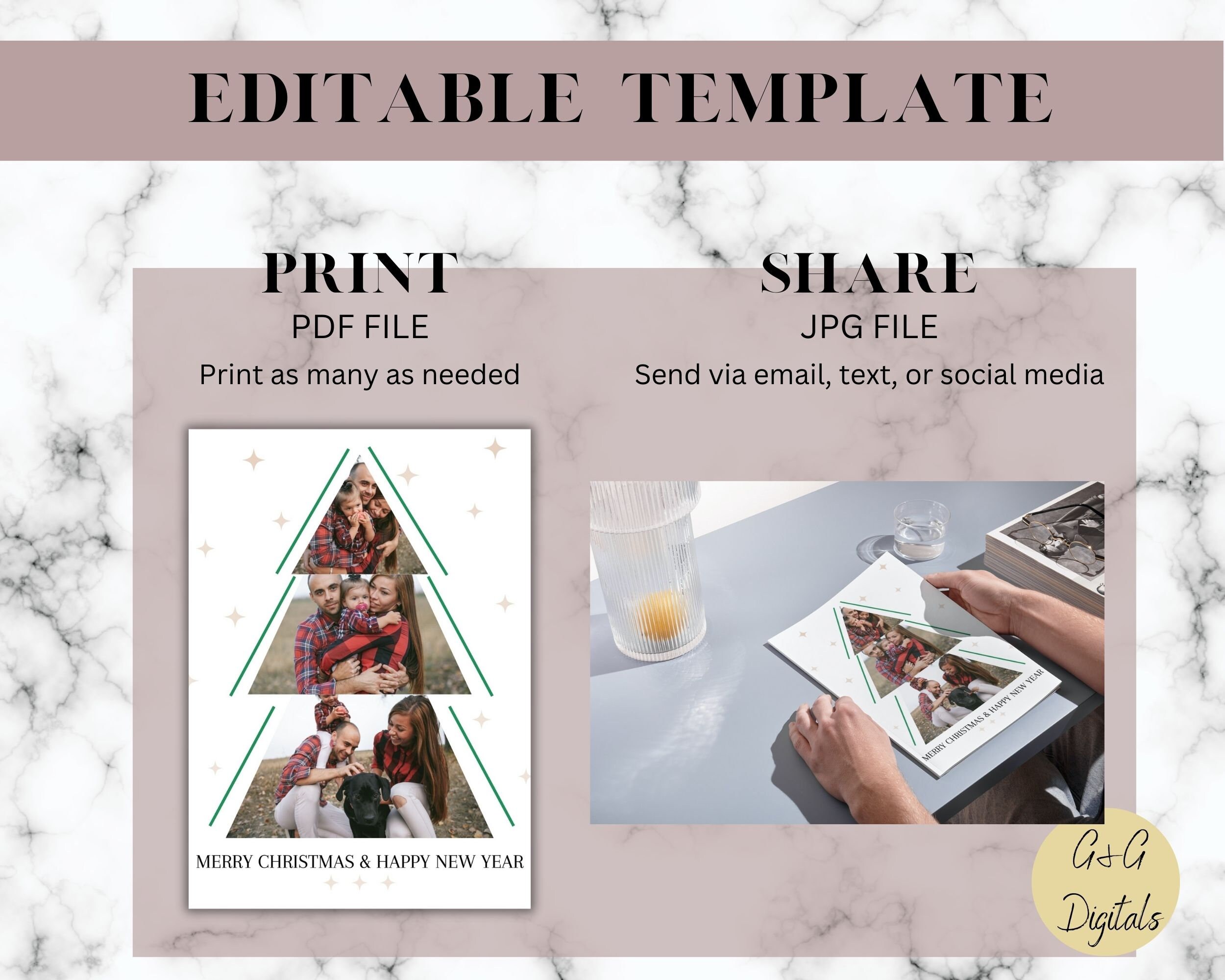 Christmas Tree Card Template, Editable Christmas Card Template, Photo ...