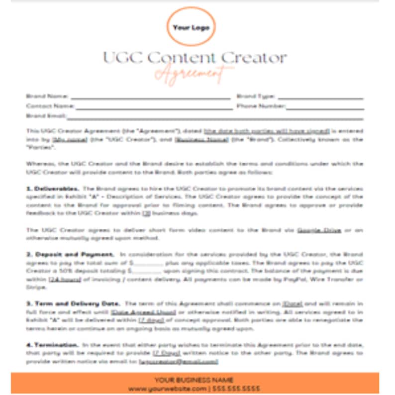 UGC Creator Contract (template) UGC Contract, User Generated Content ...