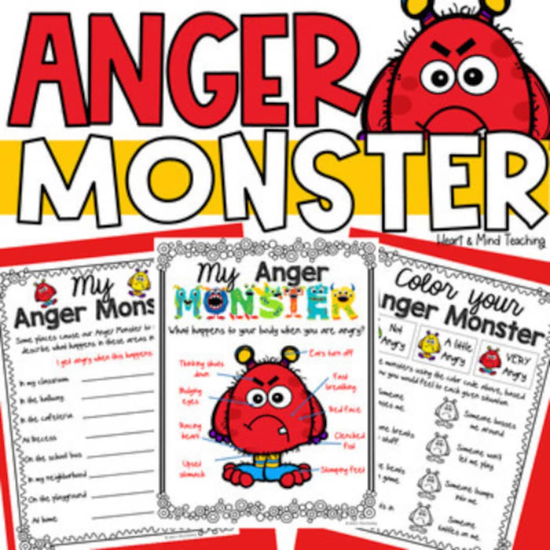 Anger Monster Activity, Anger Management for Kids Workbook, Worksheets ...