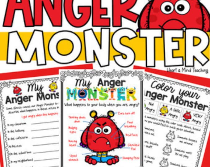 Anger Monster Activity, Anger Management for Kids Workbook, Worksheets ...