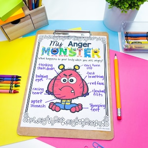 Anger Monster Activity, Anger Management for Kids Workbook, Worksheets ...