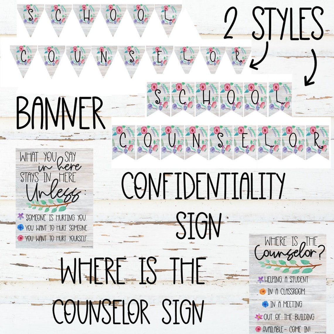 30 Floral Farmhouse School Counseling Signs Posters Psychologist Office ...