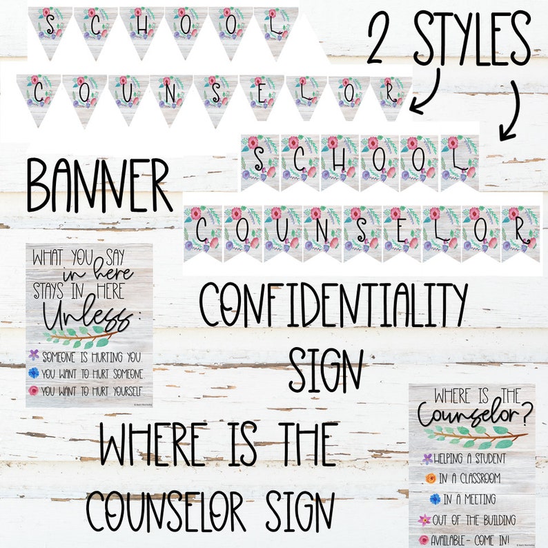 30 Floral Farmhouse School Counseling Signs Posters Psychologist Office ...