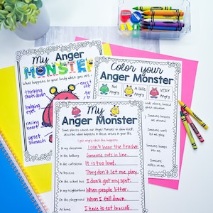 Anger Monster Activity, Anger Management for Kids Workbook, Worksheets ...
