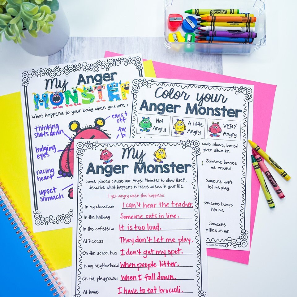 Anger Monster Activity, Anger Management for Kids Workbook, Worksheets ...