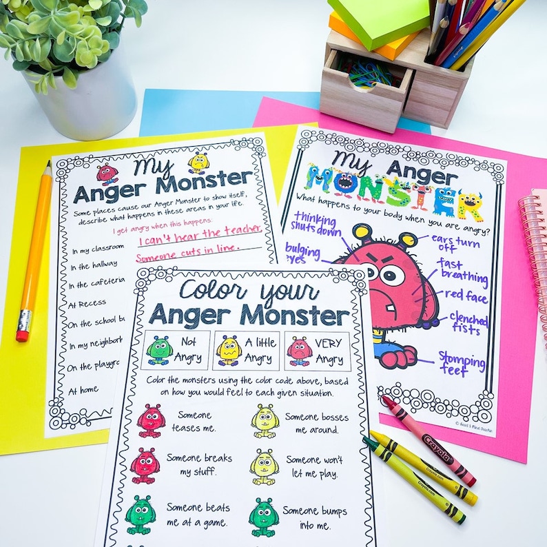 Anger Monster Activity, Anger Management for Kids Workbook, Worksheets ...