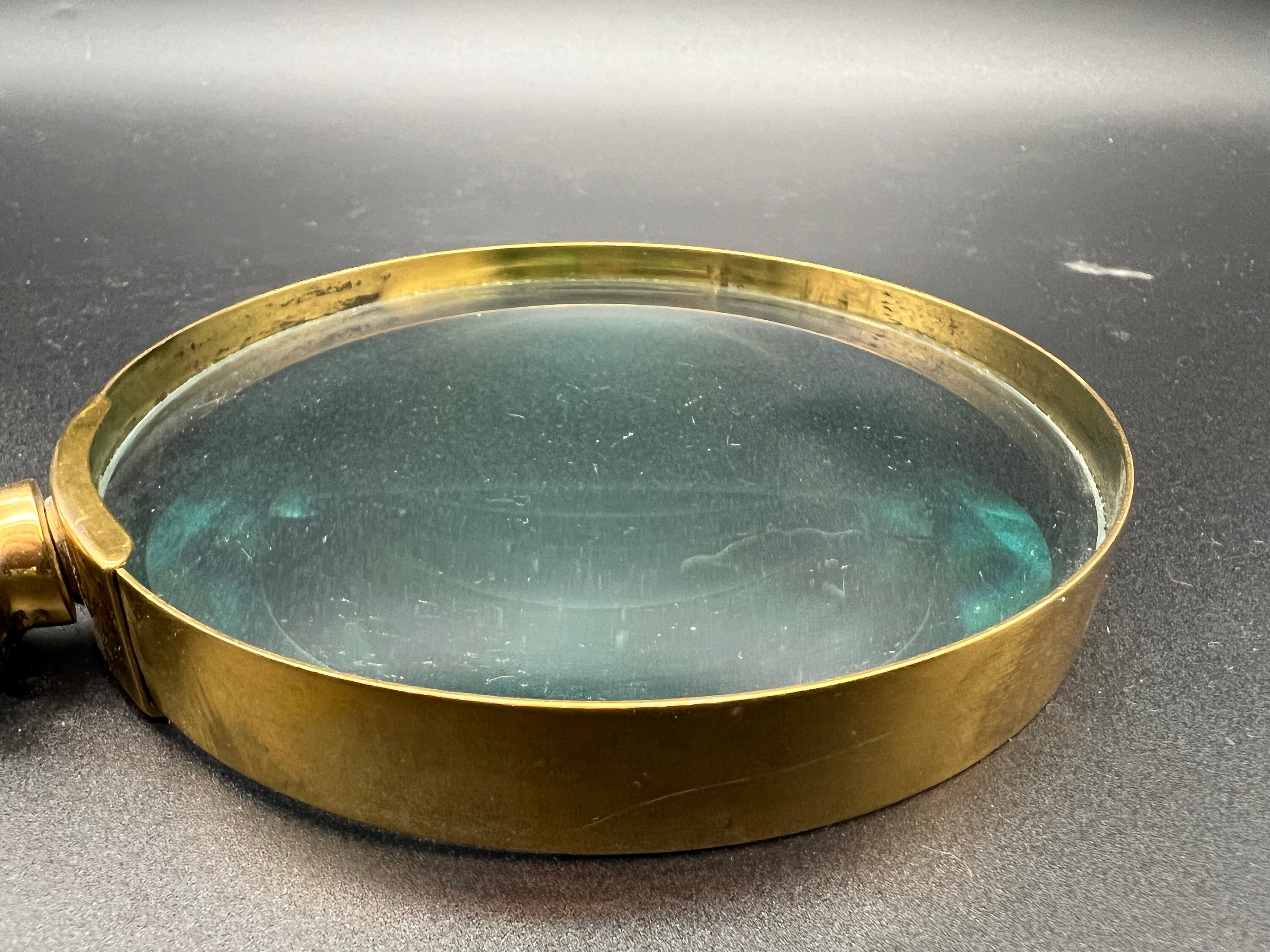 Vintage Brass Magnifying Glass Blue Glass - Etsy