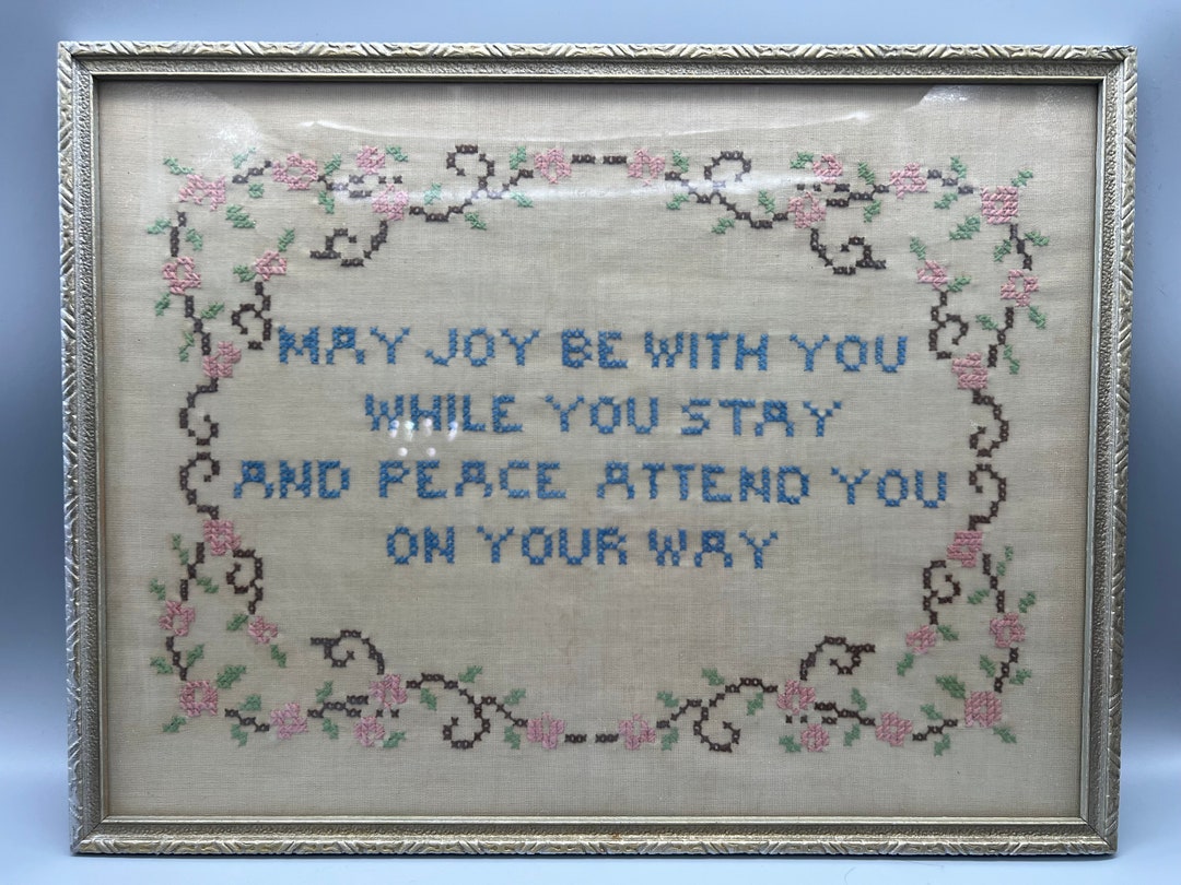 Retro Vintage Framed Embroidery Wall Hanging Perfect for Cozy Home or ...