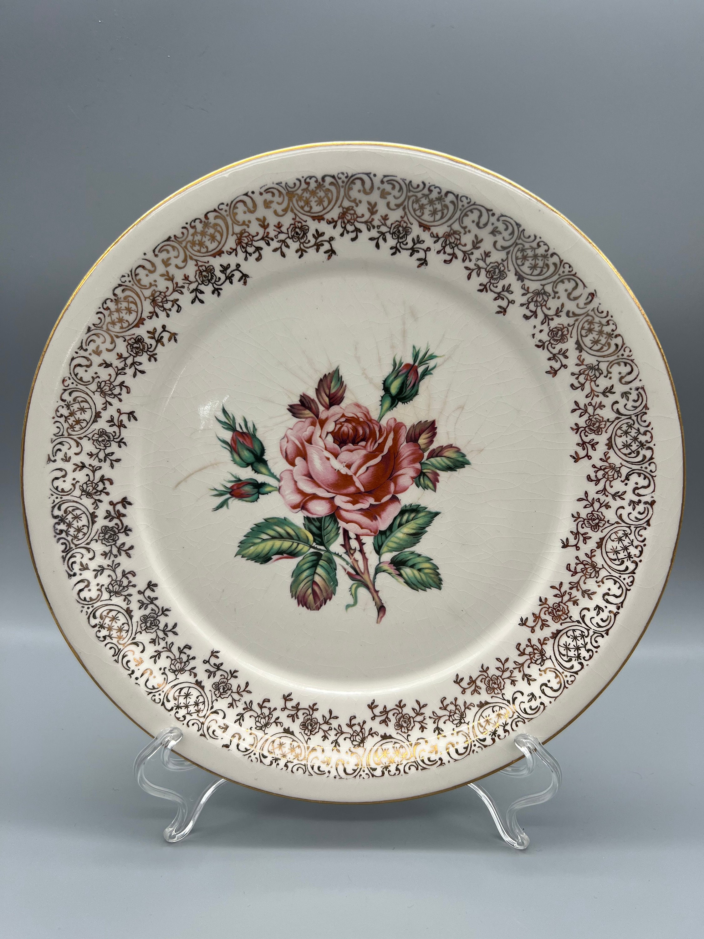 Georgian China Cornish Rose 22KT Gold Accents Dinner Plate - Etsy