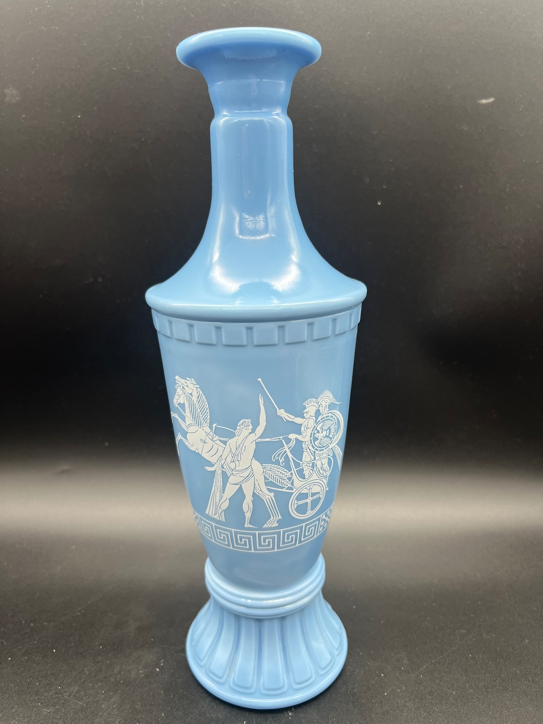 Vintage Jim Beam Liquor Bottle Baby Blue Milkglass Bottle Roman Drawing ...