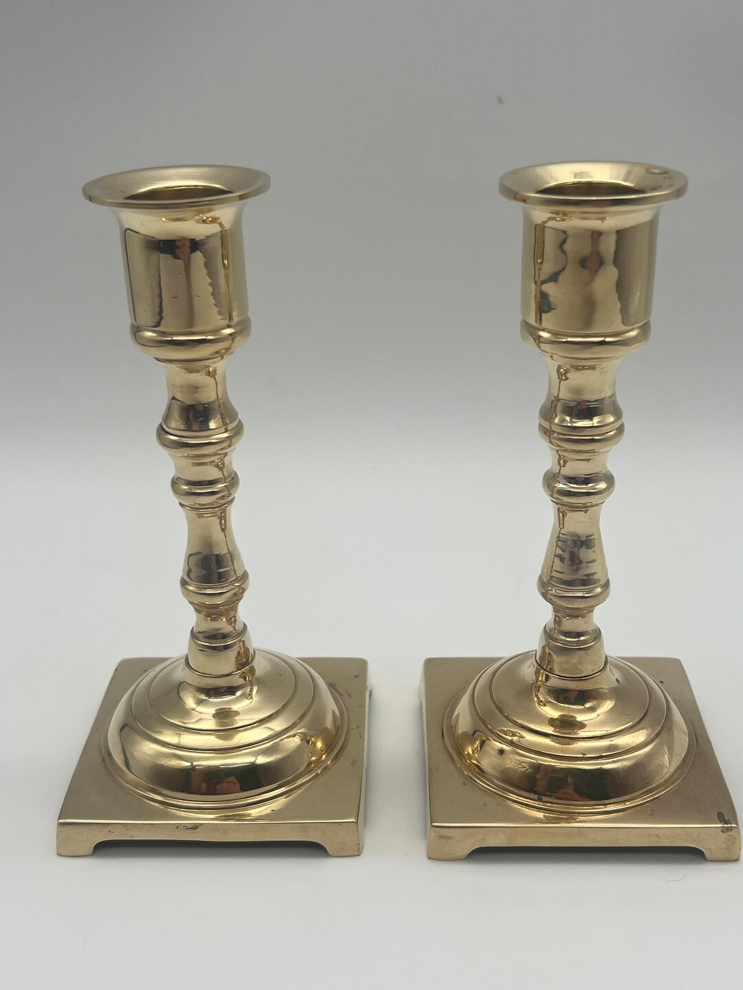 Set of Two Solid Brass Candle Holders 14 Cm Tall - Etsy