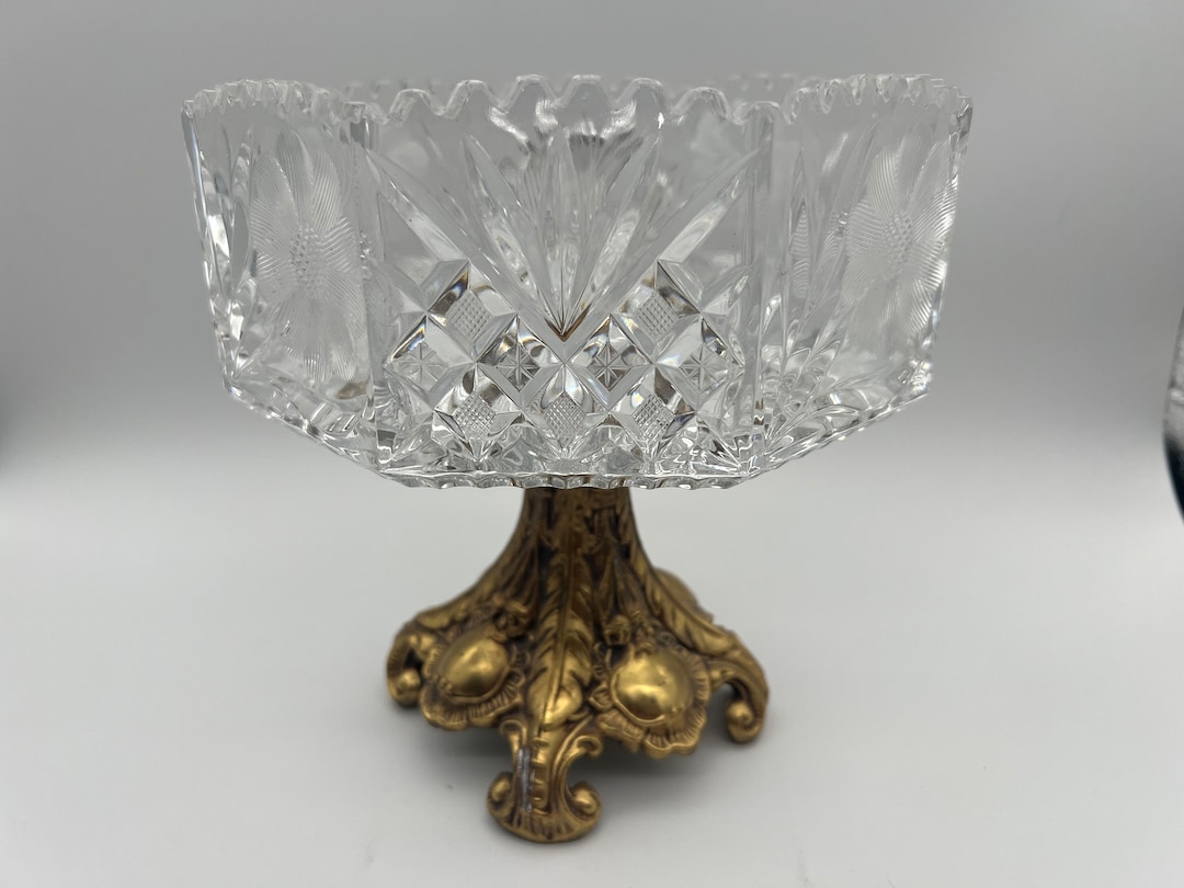 Octagon Shape Vintage Crystal Bowl With Brass Floral Stand - Etsy