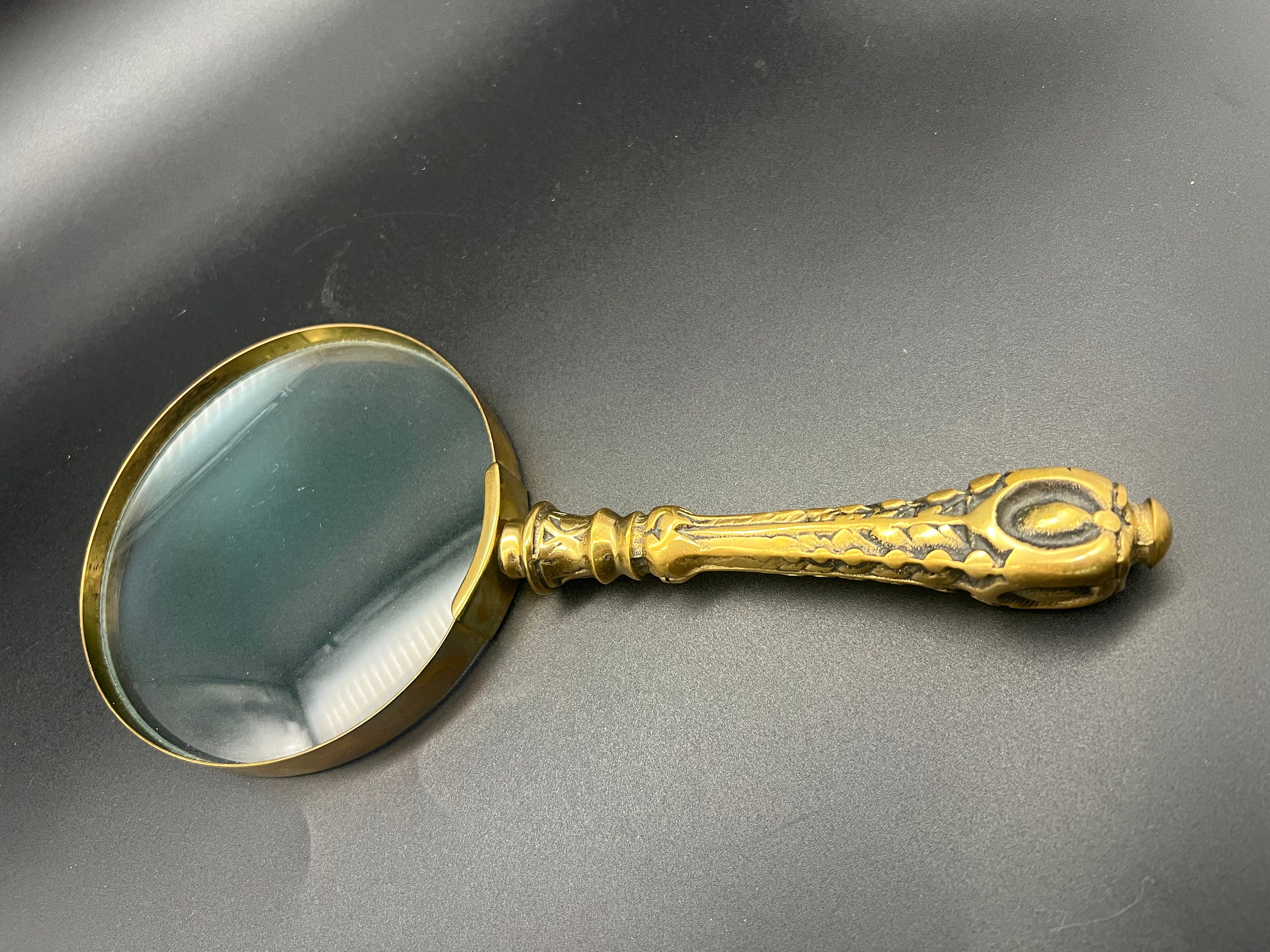 Vintage Brass Magnifying Glass Blue Glass - Etsy