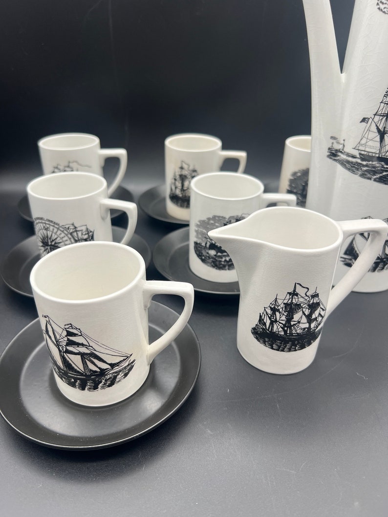 Portmeirion Pottery Sailing Ships Coffee Set. Pot, Cups and Milk Jug - Etsy