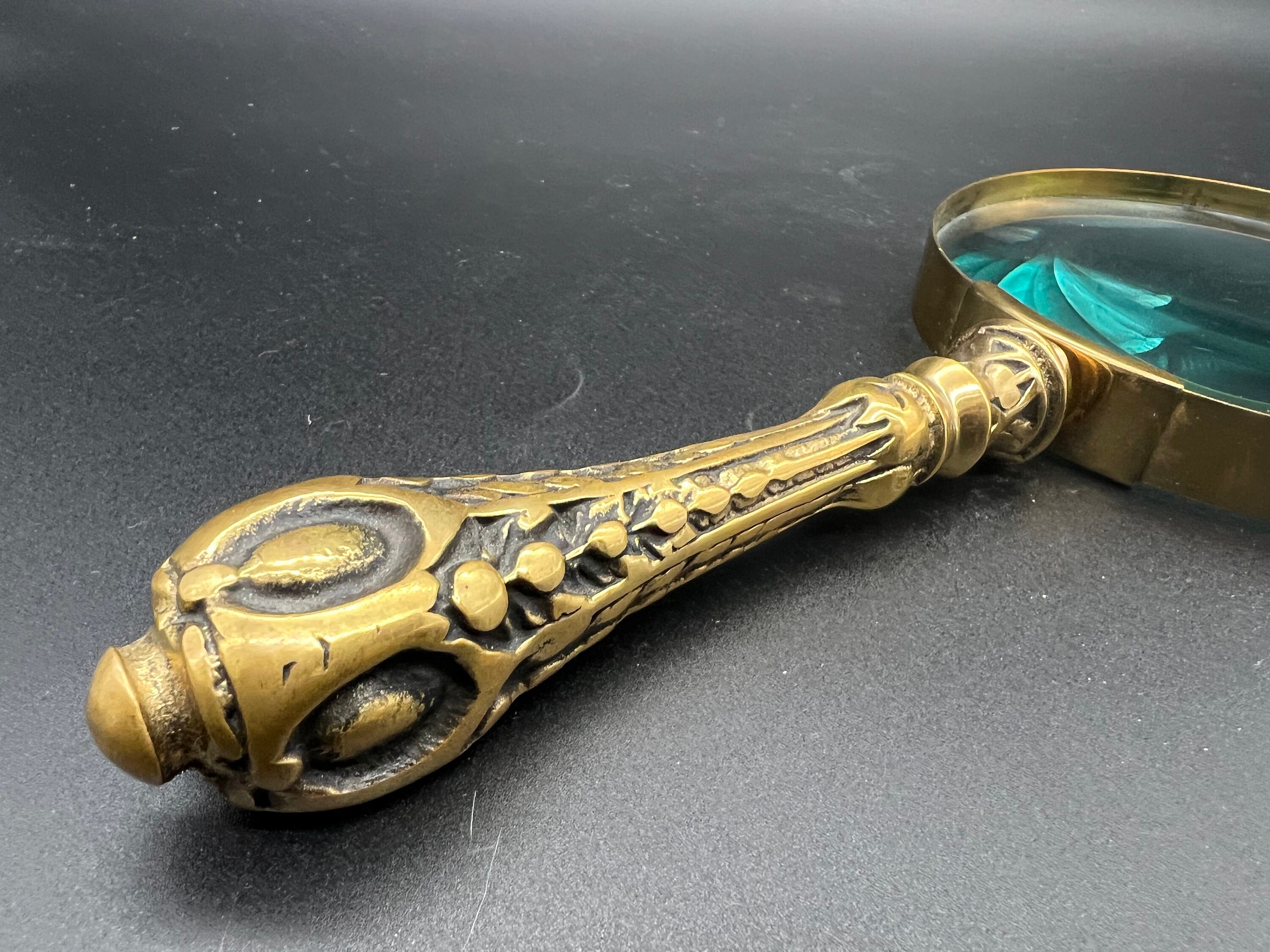 Vintage Brass Magnifying Glass Blue Glass - Etsy