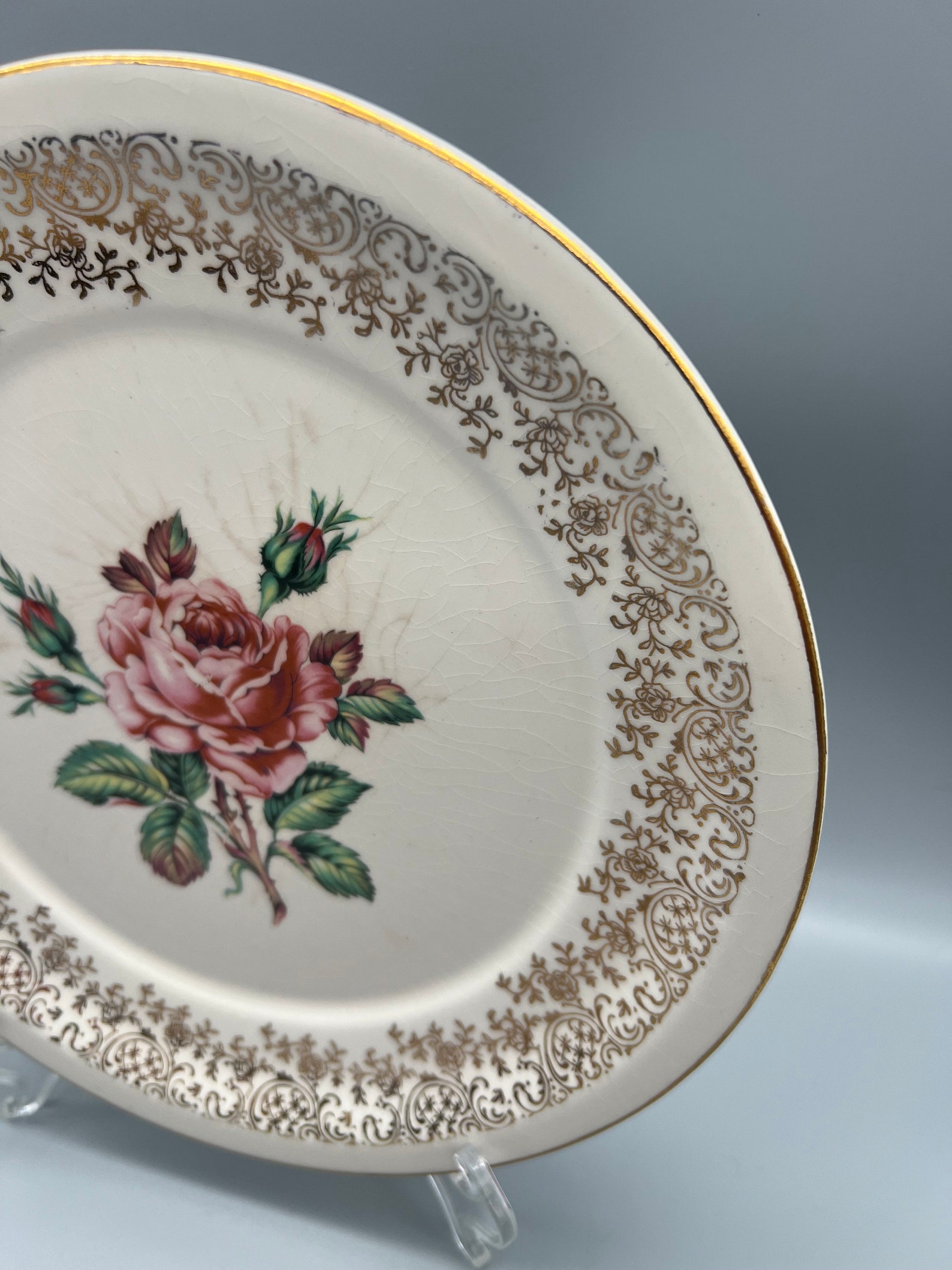 Georgian China Cornish Rose 22KT Gold Accents Dinner Plate - Etsy