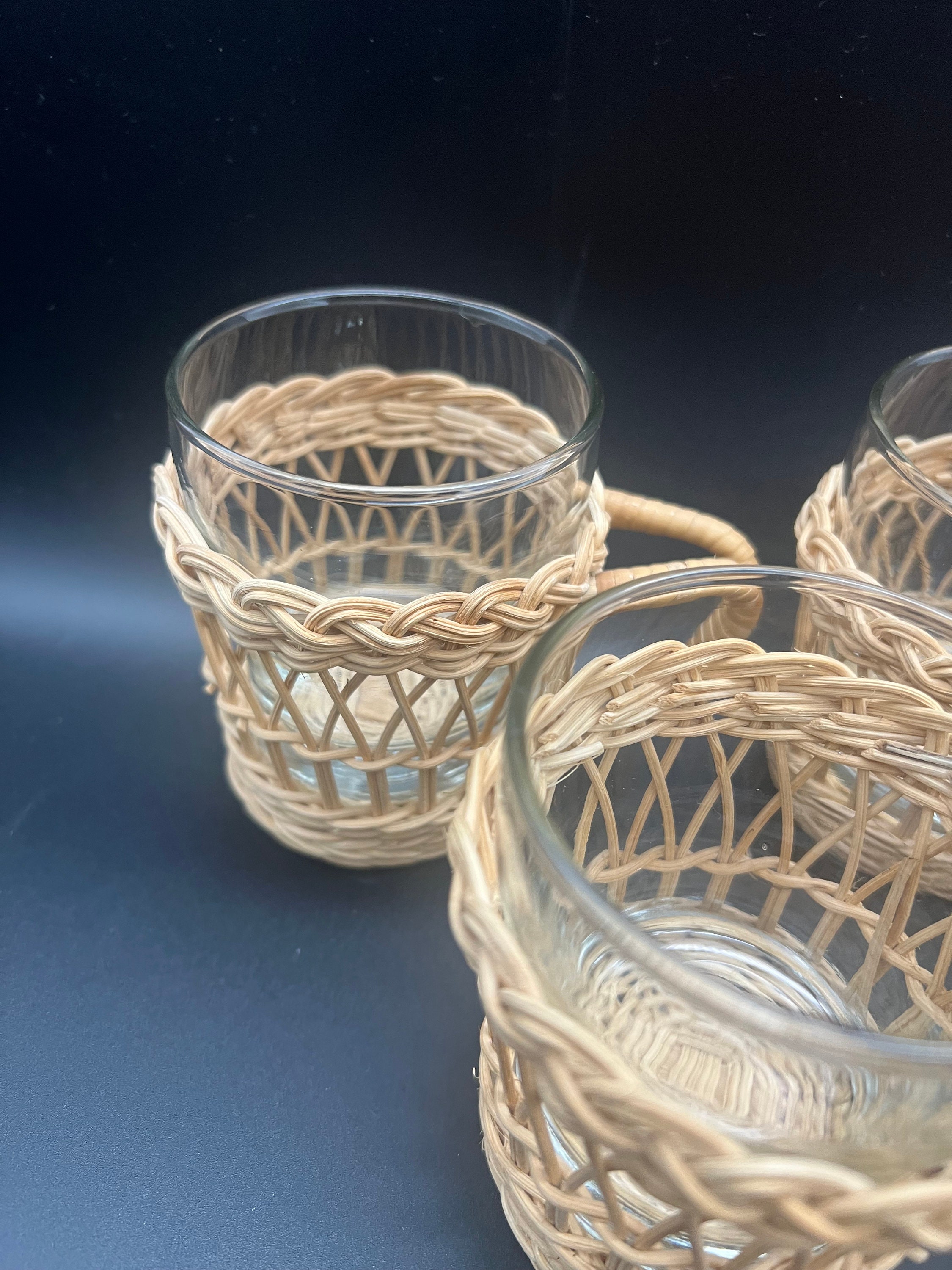 Set of 5 Libbey Wicker Rattan Glass Cups for Coffee or Tea - Etsy