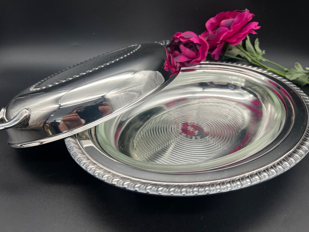 Vintage Silver Plated Oval Serving Dish With Heat Resistant Glass ...