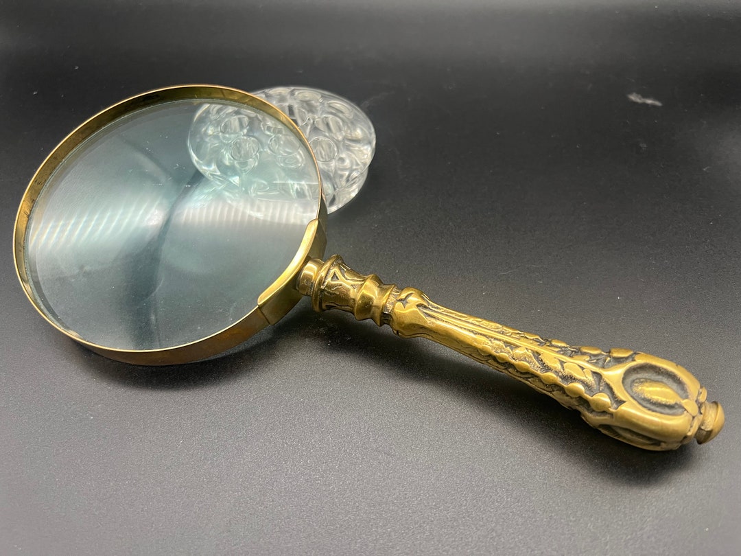 Vintage Brass Magnifying Glass Blue Glass - Etsy