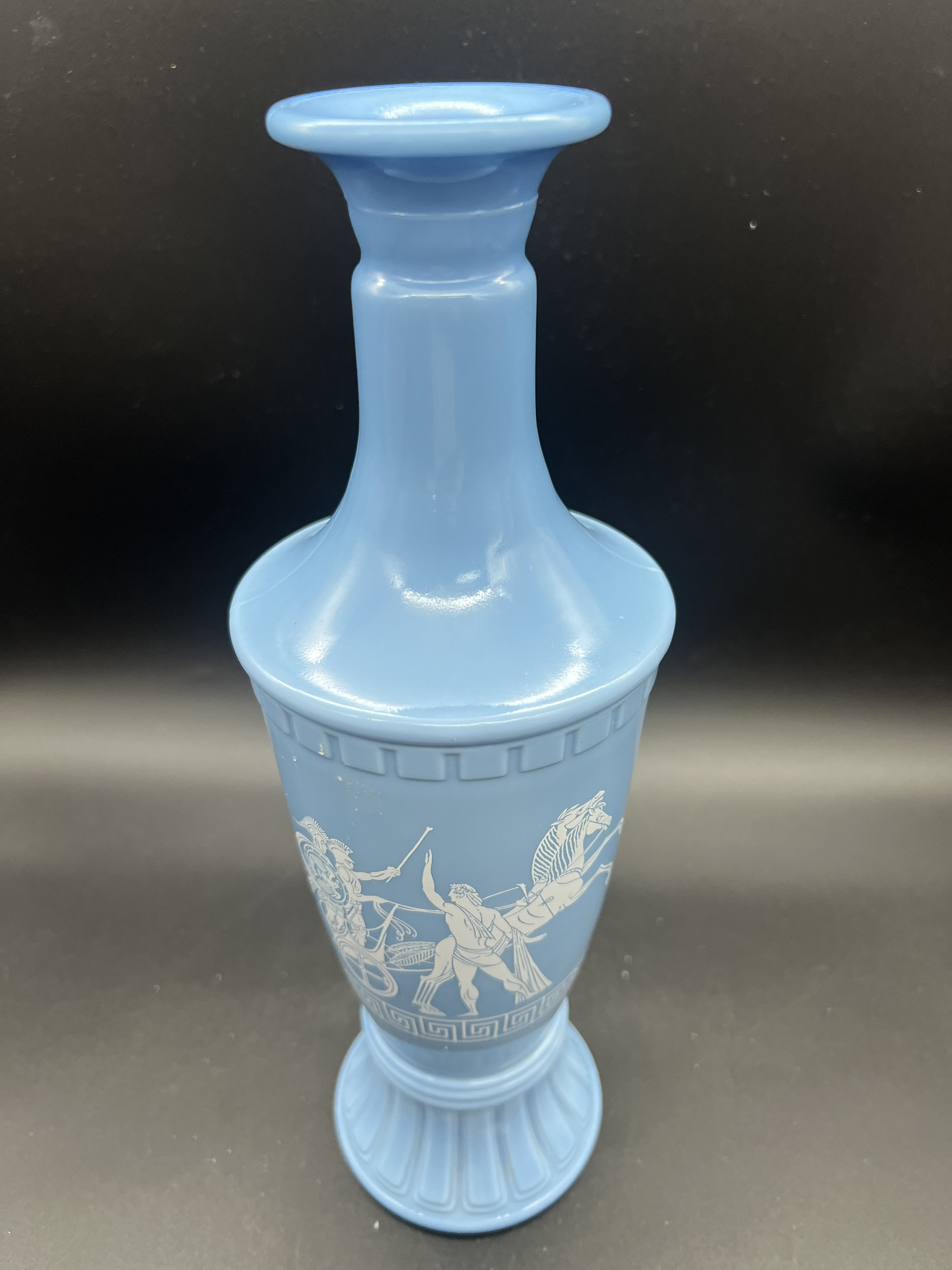 Vintage Jim Beam Liquor Bottle Baby Blue Milkglass Bottle Roman Drawing ...