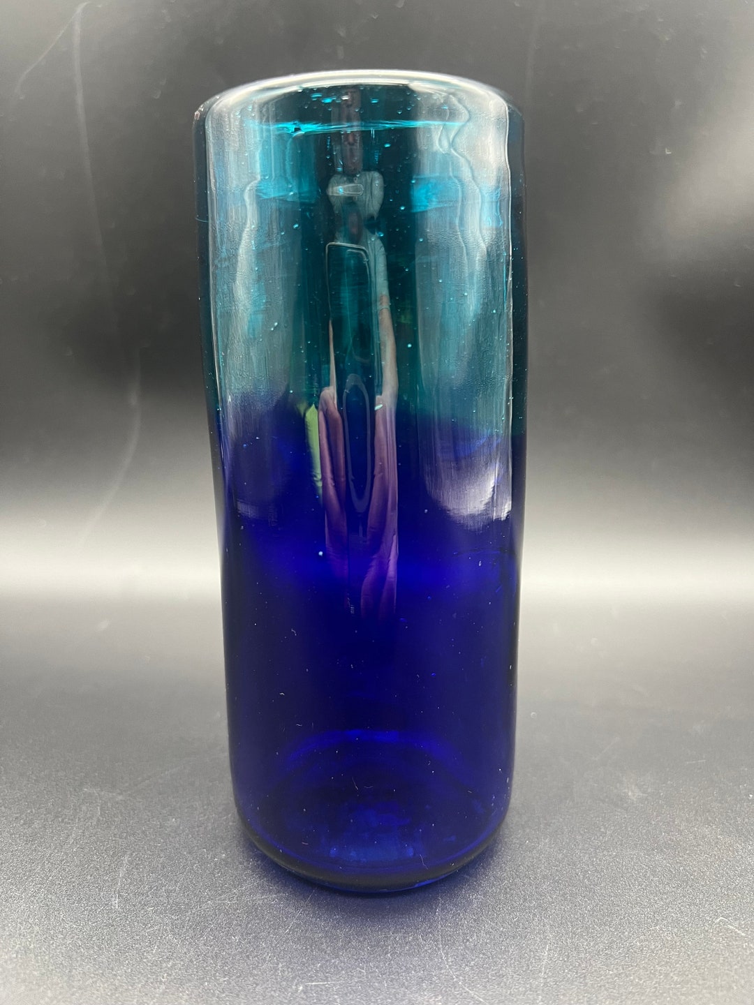 Vintage Dual Color Blue Vase Hand Blown - Etsy