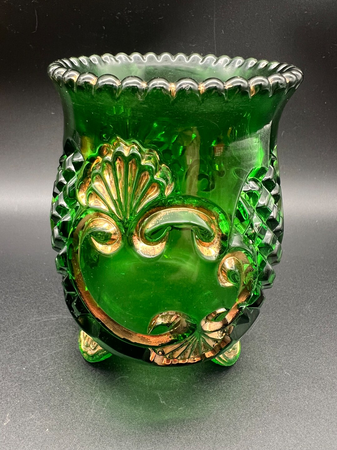 Croesus Emerald Glass Dish From the Early 1900 With Gold Accents - Etsy