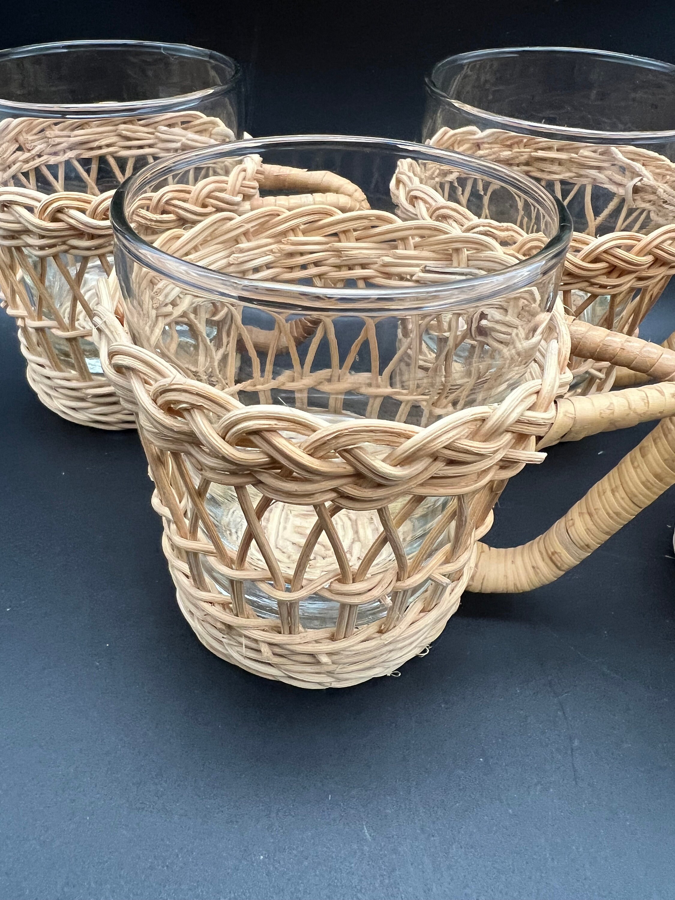 Set of 5 Libbey Wicker Rattan Glass Cups for Coffee or Tea - Etsy