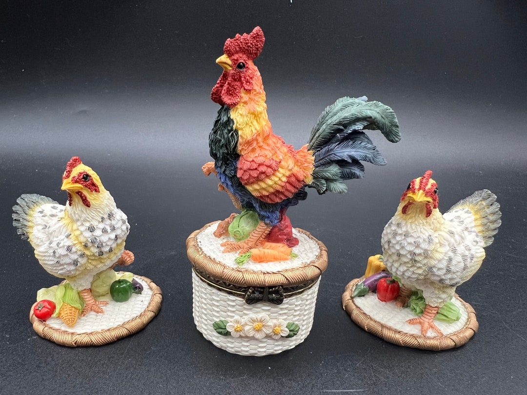 Rooster Chicken Vintage Figurine Set Trinket Box - Etsy