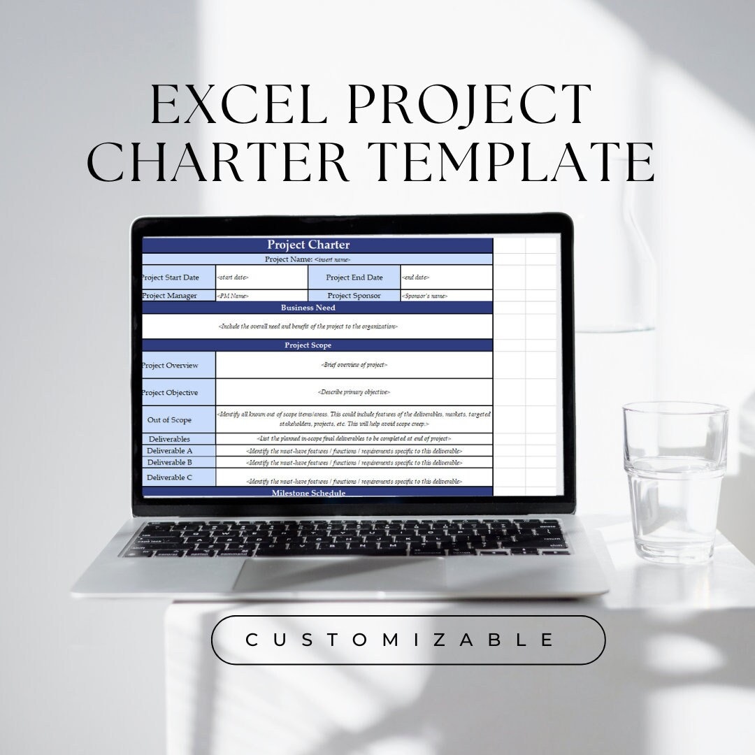 Project Charter Template in Excel - Etsy