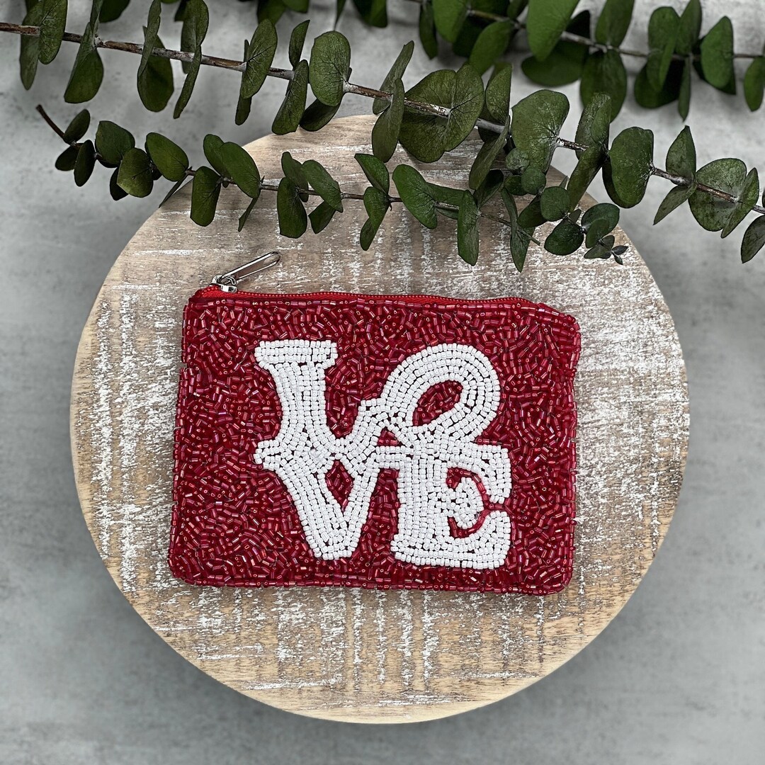 Red Seed Bead Love Pouch, Valentine’s Day Pouch, Red Zippy Pouch, Red ...
