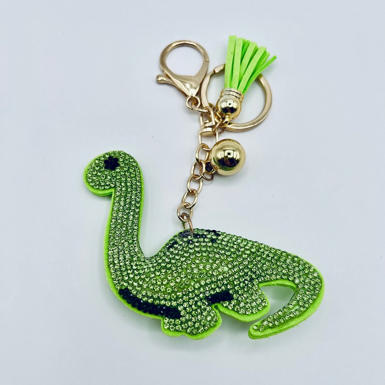 Green Rhinestone Dinosaur Keychain, Dinosaur Keychain, Green Dino Charm ...
